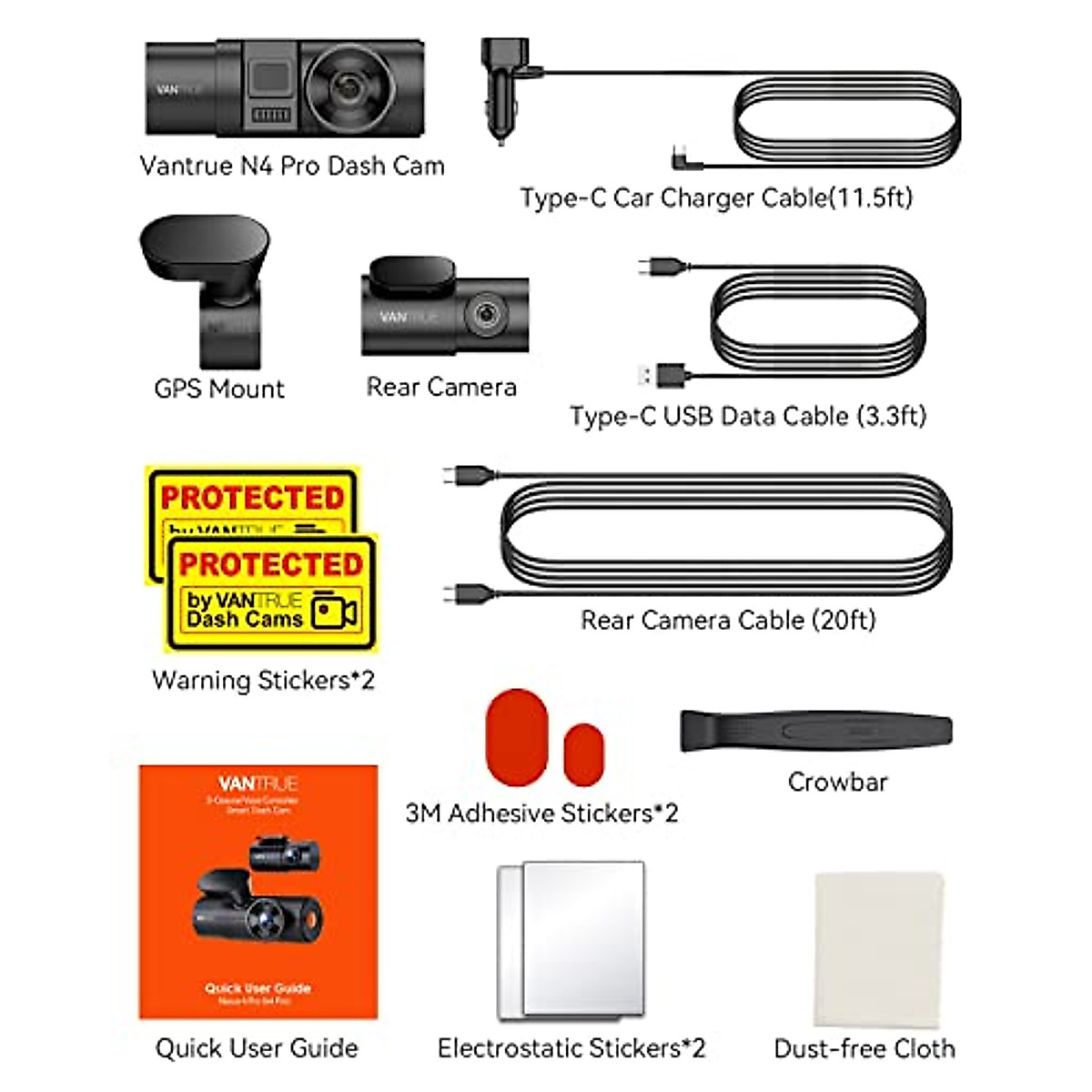 Vantrue N4 Pro 3 Channel 4K WiFi Dash Cam, STARVIS 2 IMX678 Night Vision, 4K+1080P+1080P Front Inside and Rear Triple Car Camera, Voice Control, GPS, 4K HDR, 24 Hours Parking Mode, Support 512GB Max