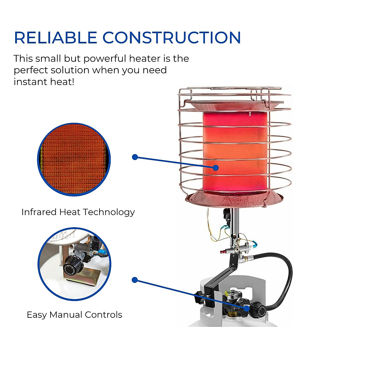 Avenger FBDTP360 Tank Top Outdoor Heater for Use with Propane Gas Tanks for Camping, Patios, and More, 360-Degree Burner, 42,000 BTU, Silver