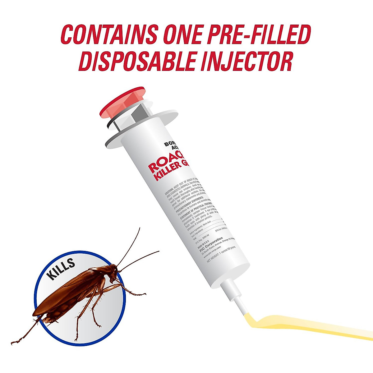 Pic GEL1 Roach Control Gel In Syringe, 1-Ounce