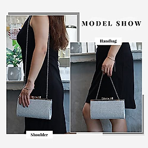 Ynport Women’s Evening Handbags Silver Rhinestone Evening Clutch Crystal Wedding Party Formal Shoulder Bag Purse for Bride