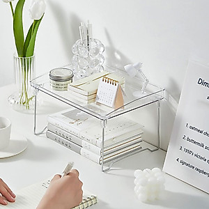 Estink Stackable Clear Organizer, Plastic Transparent Stackable Countertop Shelves Tabletop Storage Rack for Makeup Kitchen Utensils Cosmetics Stationery Bathroom Supplies Organization