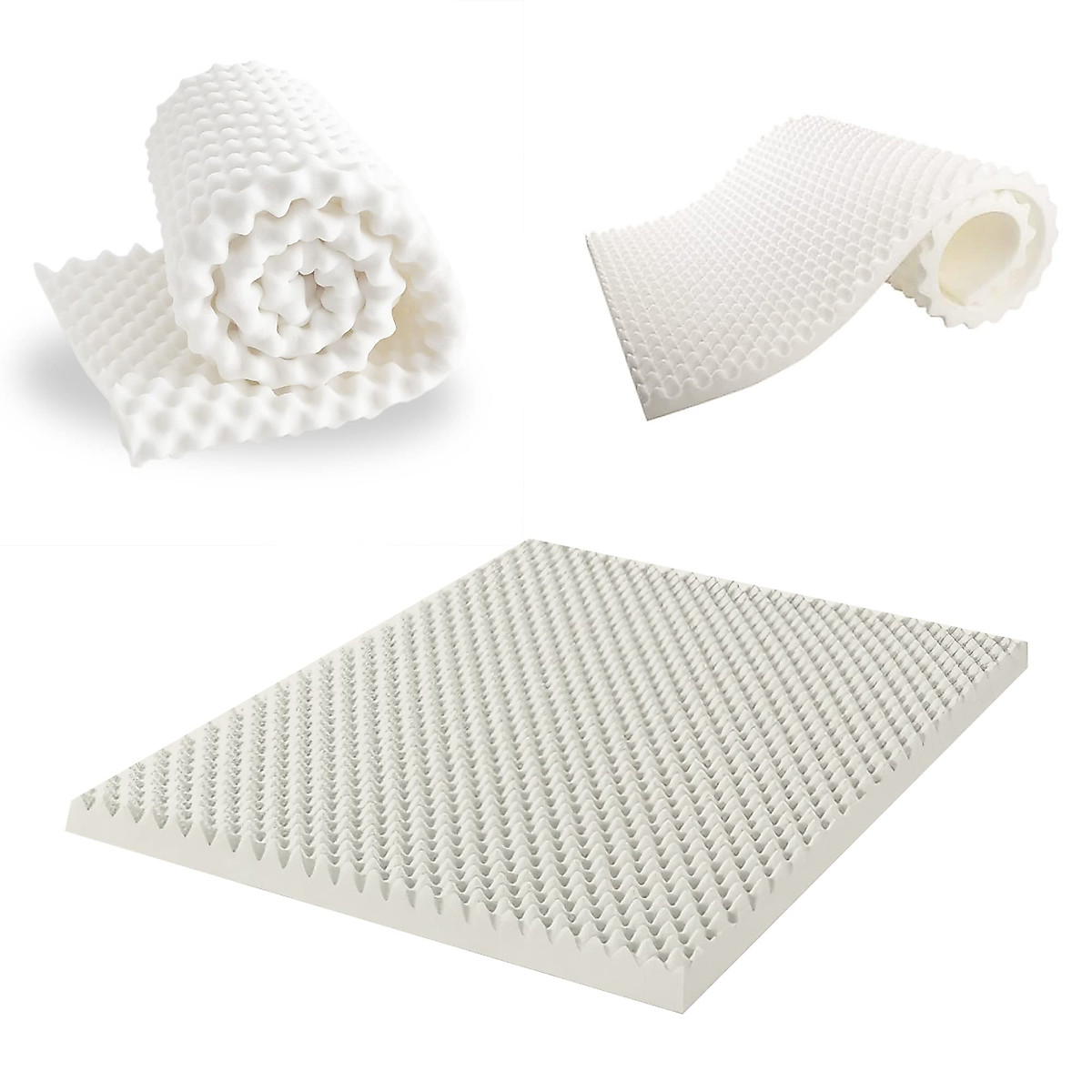 Nutan, 2-Inch Convoluted High Density Foam Mattress Topper, CertiPUR-US Certified for Superior Comfort and Support, Full, White