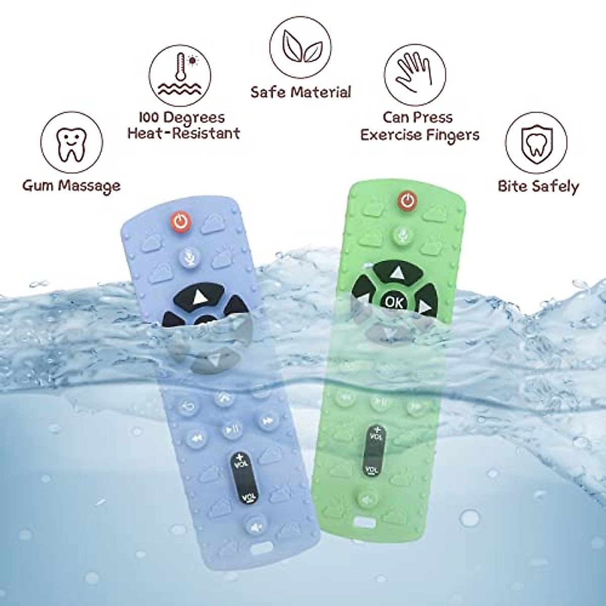 FATEORT New Upgrade Key Presses 2-Pack Silicone Baby Teething Toys for Babies 3 Months+, Pressable Remote Control Shape Teething Toys Boys Girls Baby Chew Toys, Relief Baby Teething Gum