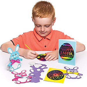 Baker Ross AW189 Easter Egg Scratch Art Cards - Pack of 6, Easter Crafts for Kids to Decorate and Gift