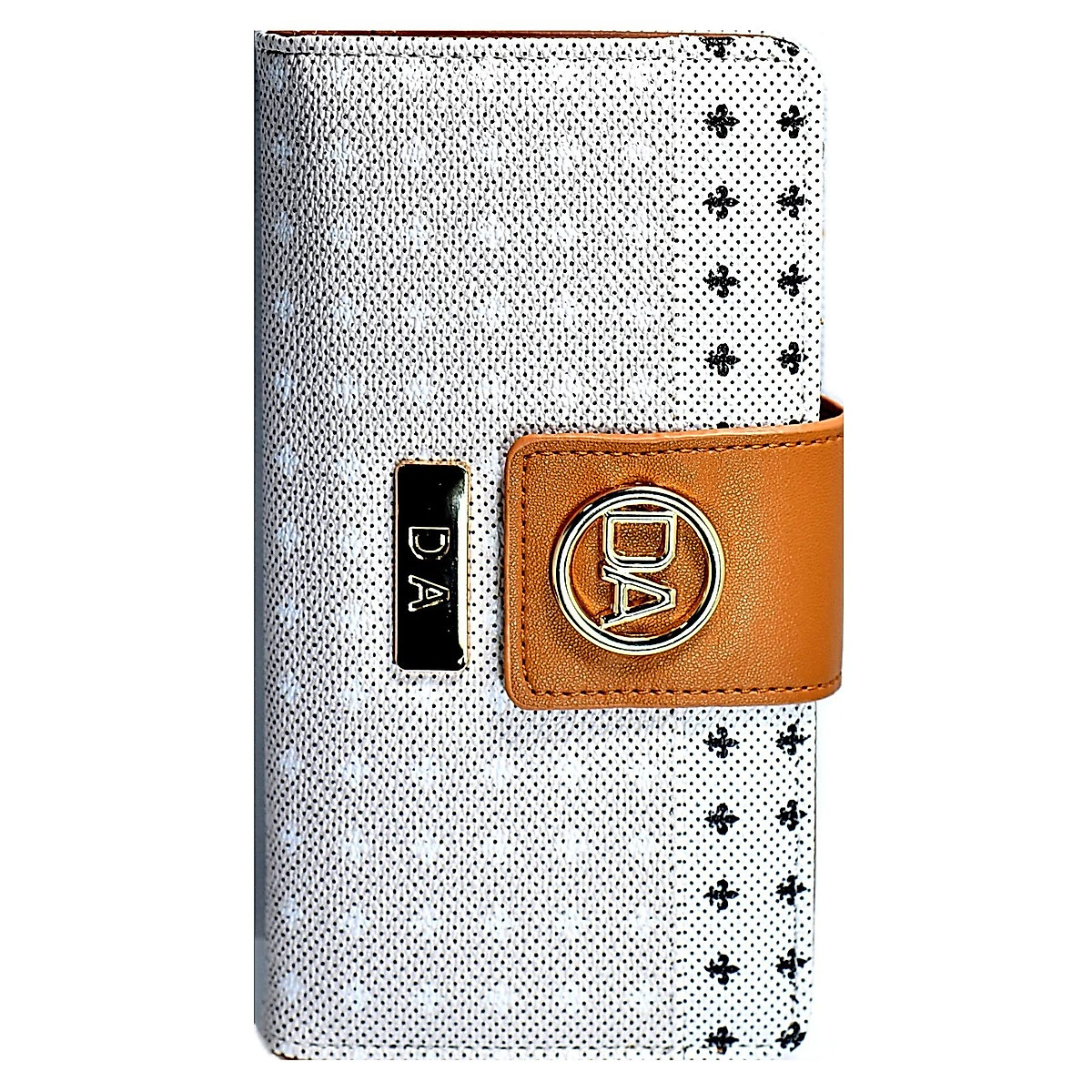 DA Women's RFID Blocking designer Leather Wallet Large Phone Holder Clutch Travel Purse Wristlet wallets for women (Tan & Beige)