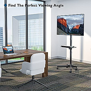 Mobile TV Cart for 23-60 Inch LED LCD Flat Curved Panel Screens TVs, Rolling TV Stand with Wheels Holds Up to 55lbs, Height Adjustable Portable Floor Stand with Media Shelf Tray, Max VESA 400x400mm