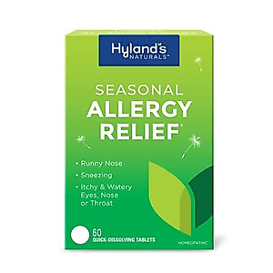 Hyland's Naturals Indoor & Outdoor, Non Drowsy Seasonal Allergy Relief Pills, Safe and Natural, Quick Dissolving Tablets, White, 60 Count