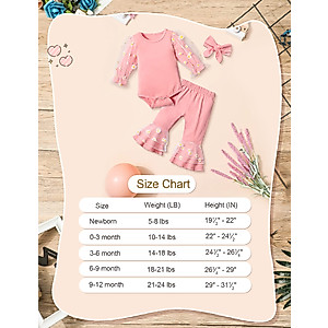 Baby Girl Outfit 3-6 Months,Baby Girl Bell Bottoms Mesh Daisy Outfits Long Sleeve Romper + Flare Pants + Headband 3Pcs Baby Girl Outfits Pink
