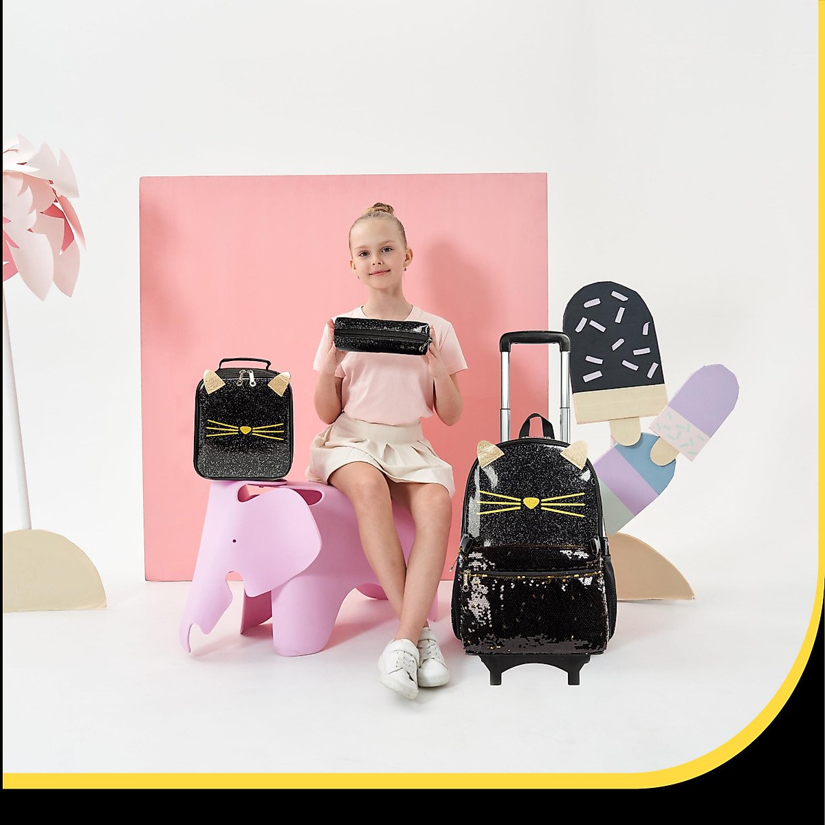 Girls Rolling Backpack Wheels Backpacks Kids Luggage for Elementary Preschool Suitcase Trip Laptop Backpack for Girls