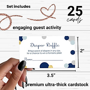 Navy and Gold Diaper Raffle Tickets, Boys Baby Shower Games for Prizes, Baby Shower Diaper Raffle Invitation Insert Cards, 25 Pack
