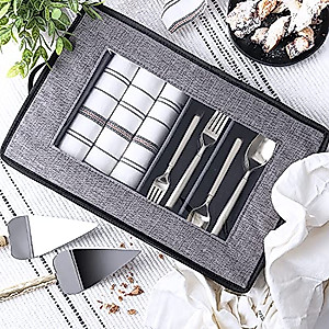 Flatware & Utensil Storage, China Storage Containers Hard Shell, Flatware Storage Case for a Set of 12, Padded Dinnerware Storage Containers with Dividers, Handles & Zippers for Storage & Transport
