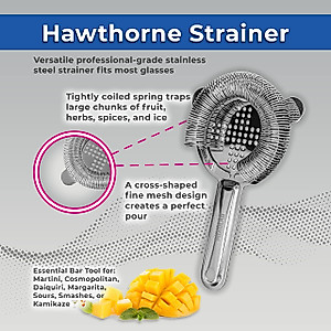 Cocktail Accessories for Drinks, Fancy 6-Piece Bartender Tools - Jigger, Strainer, Muddler, Ice Tongs, Bar Spoon with Bamboo Stand (Shaker Not Included)