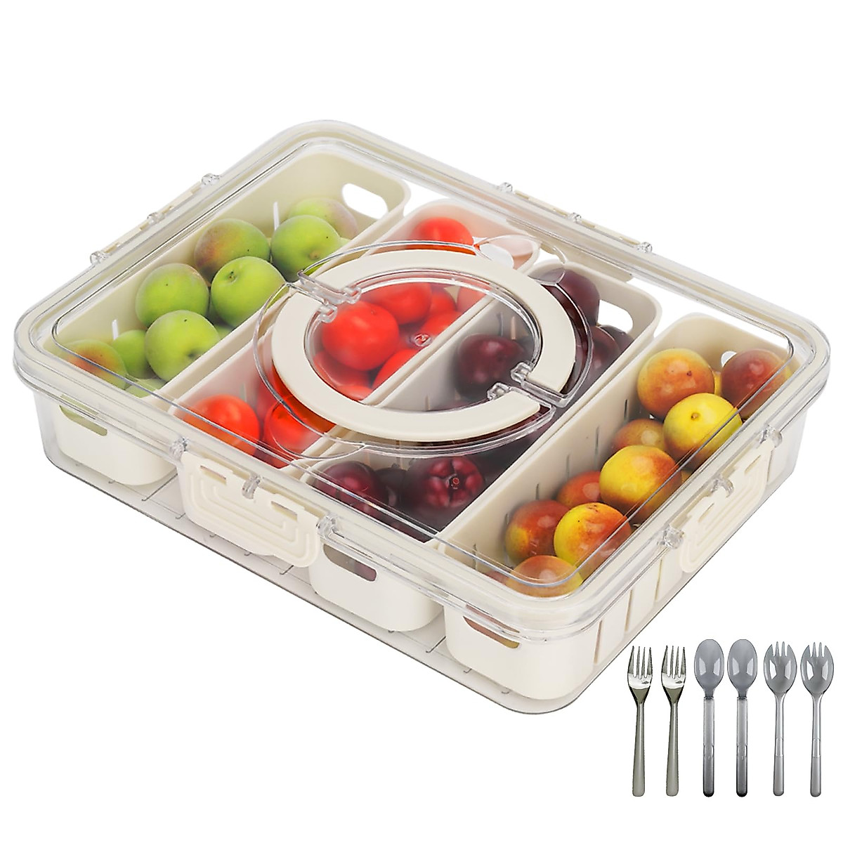 Divided Serving Tray with Handle, Lid & Removable Snack Box 8 Compartment Portable Snack Containers Snackle Box Snack Tray , Veggie Tray Charcuterie Boxes Fruit Tray Candy Organizer (1 PCS-4C)