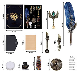 Facwxiao Quill Pen and Ink Set,Feather Pen Set for Calligraphy,Christmas Gift for Handwriting Lovers, Birthday Gift(Bule)