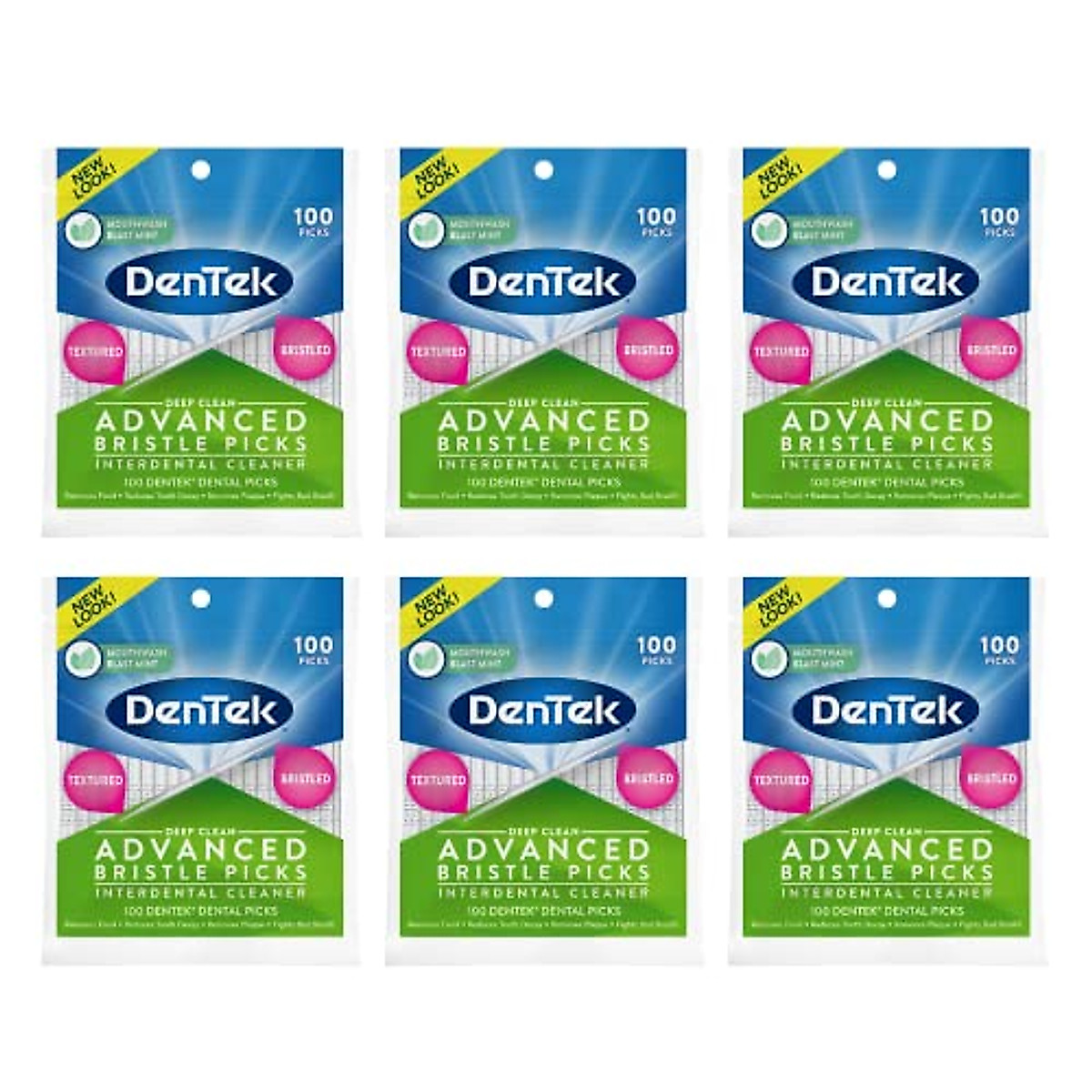DenTek Deep Clean Bristle Picks, Removes Food & Plaque, 100 Count, (Pack of 6)