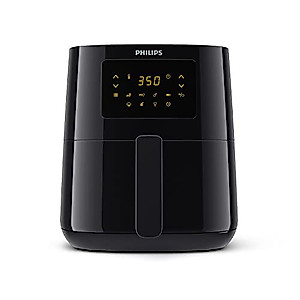 Philips Essential Airfryer Compact 1.8lb/4.1L Capacity Digital Airfryer, Black & Party Master Accessory Kit with Double Layer Rack and Silicone Muffin Cups, Silver/Red