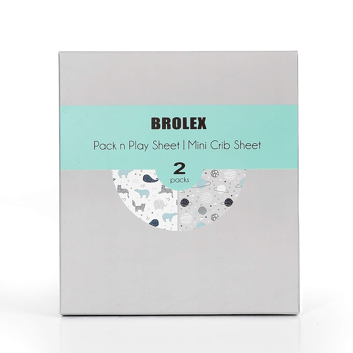 Pack n Play Sheets, BROLEX 2 Pack Mini Crib Sheets,Stretchy Portable Fitted Playard Sheet Set, Convertible Playard Mattress Cover,Ultra Soft Breathable Material,Space Planet