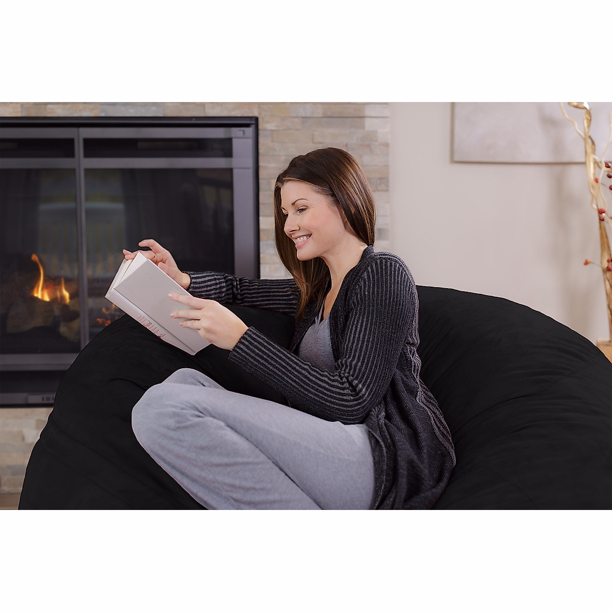 Chill Sack Bean Bag Chair - 5' Giant Memory Foam Lounge Chair with Soft Microfiber Cover – Cozy Furniture for Living Room, Dorm, & Kids' Rooms – Comfortable 5 Ft, Microsuede Lounge Sofa, Black