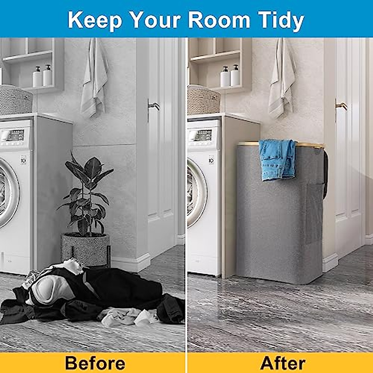 Laundry Hamper, Zekeson 100L Collapsible Laundry Basket with Lid and Handle, Clothes Basket Organizer with 2 Removable Inner Bags for Storage in Bedroom Bathroom Children's Room (Gray)