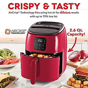 DASH Tasti-Crisp Digital Air Fryer with AirCrisp Technology, Custom Presets, Temperature Control, and Auto Shut Off Feature, 2.6 Quart - Red & Dash 6-Piece Air Fryer Accessory Kit, 2 Quart, Compact