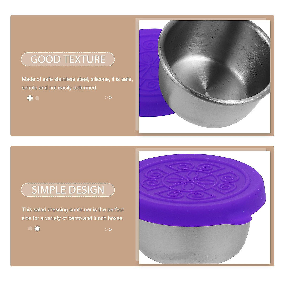 LIFKOME 3pcs Stainless Steel Sauce Cups with Silicone Lids Condiment and Dipping Sauce Cups Salad Dressing Container To Go For Lunch Boxes Picnics