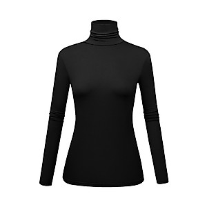 Kindcall Black Long Sleeves Thermal Shirts for Women Turtleneck Dark Academia Clothing Turtle Neck Athletic Casual Tops (Black Medium)