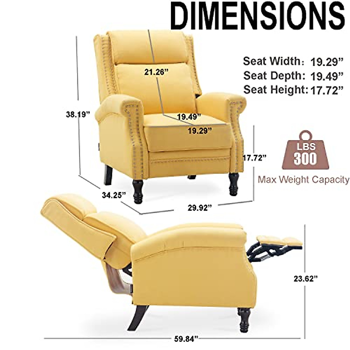 Altrobene Modern Accent Chair, Push Back Recliner Chair, Wingback Arm Chair for Living Room/Bedroom/Small Spaces, Yellow