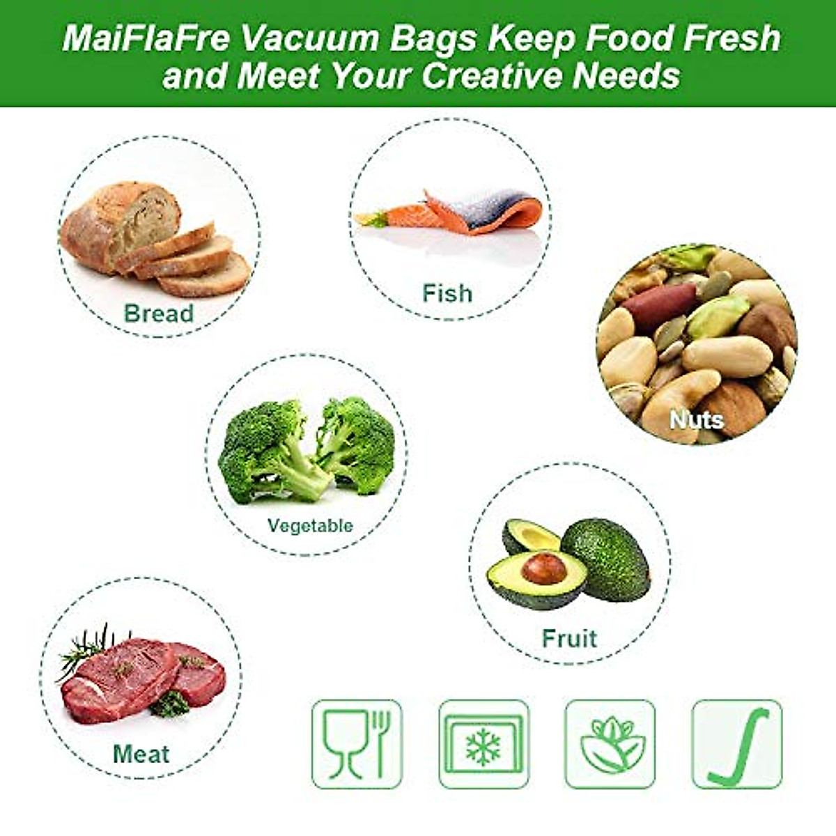 MaiFlaFre 8x50 2 Pack Vacuum Sealer Bags Rolls with Commercial Grade, BPA Free, Heavy Duty, Great for Vac Storage, Meal Prep or Sous Vide
