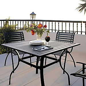 VICLLAX Steel Slat Square 1.57" Garden, Backyard and Porch Umbrella Hole 37 Inch Patio Dining Outdoor Metal Table, Black