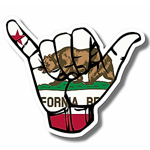 Shaka Hang Loose California Cali Bear Flag Car Truck Cup Cooler Window Bumper JDM Vinyl Sticker Decal - 3.5" Inches Long