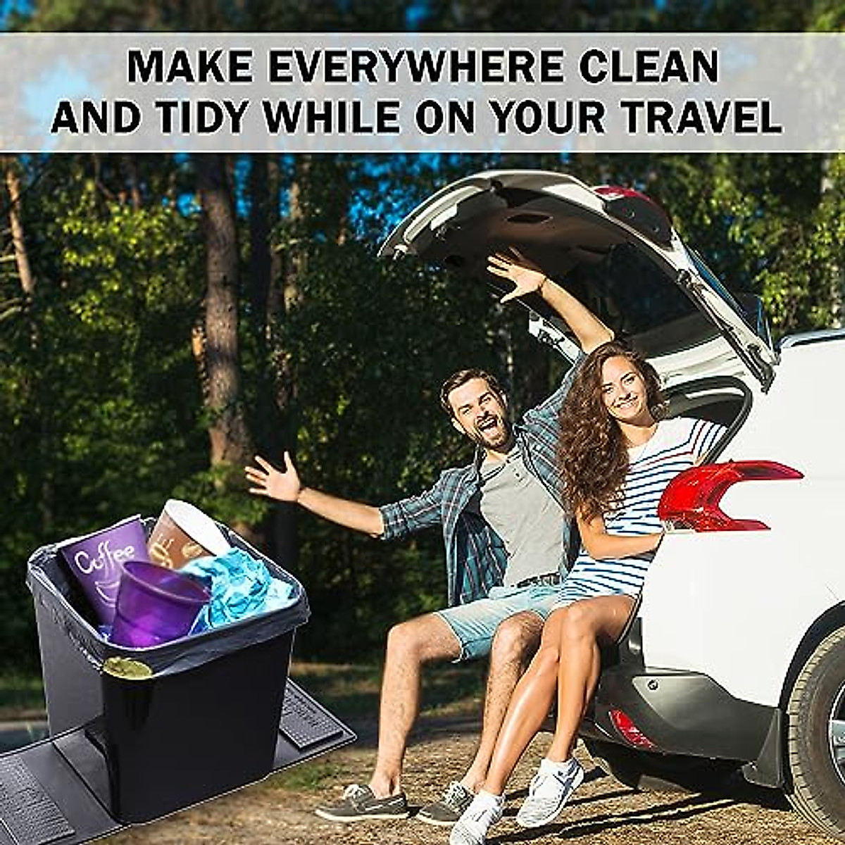 Car Trash Can Large Capacity Automotive Garbage Bin 1.4 Gallon Stability Flap for Cars & Trucks Leakproof Auto Garbage Bin & Car Trash Waste Container for Vehicles Black with Trash Bag (Black)