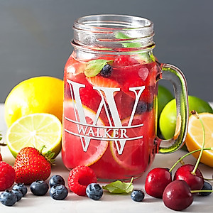 Personalized Mason Jar Split Script Monogram Initial and Name Laser Engraved 16 oz Drinking Glasses Customized Mug Birthday Gift for Women and Men