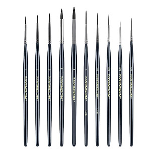 Transon 10pcs Small Detail Miniature Model Painting Brush Set for Acrylic Watercolor Gouache Ink Tempera and Body Painting
