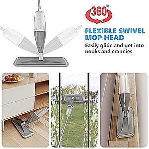 Spray Mops for Floor Cleaning Microfiber Floor Mop for Hardwood Floors Wet Dust Mop Flat Mop Floor Cleaner Mop with 4 Washable Pads 440 Ml Refillable Bottle for Wood Floor Tile Laminate Vinyl Kitchen