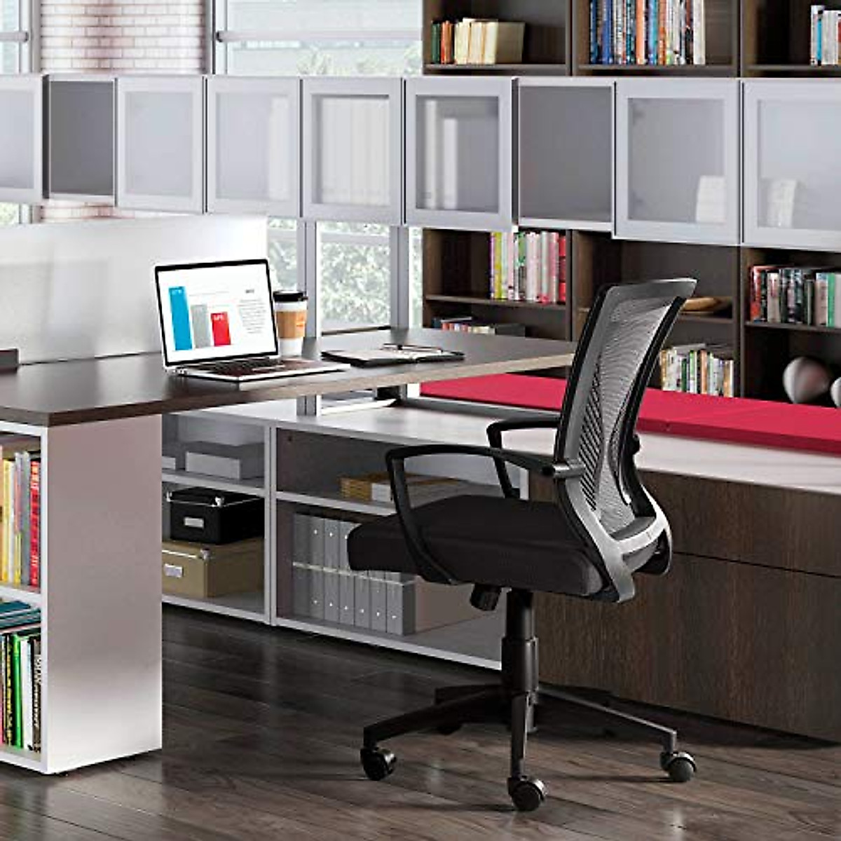 Tuoze Ergonomic Office Mid Back Mesh Chair Swivel Desk Chair Lumbar Support Computer Chair with Armrest (Black)