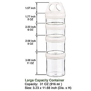 BeneLabel Snack Jars 4-Piece Twist Lock Stackable Containers Travel, Formula Travel Container for Storing Milk, Protein Powder, Snacks, Travel Items, BPA Free(White, 31oz)