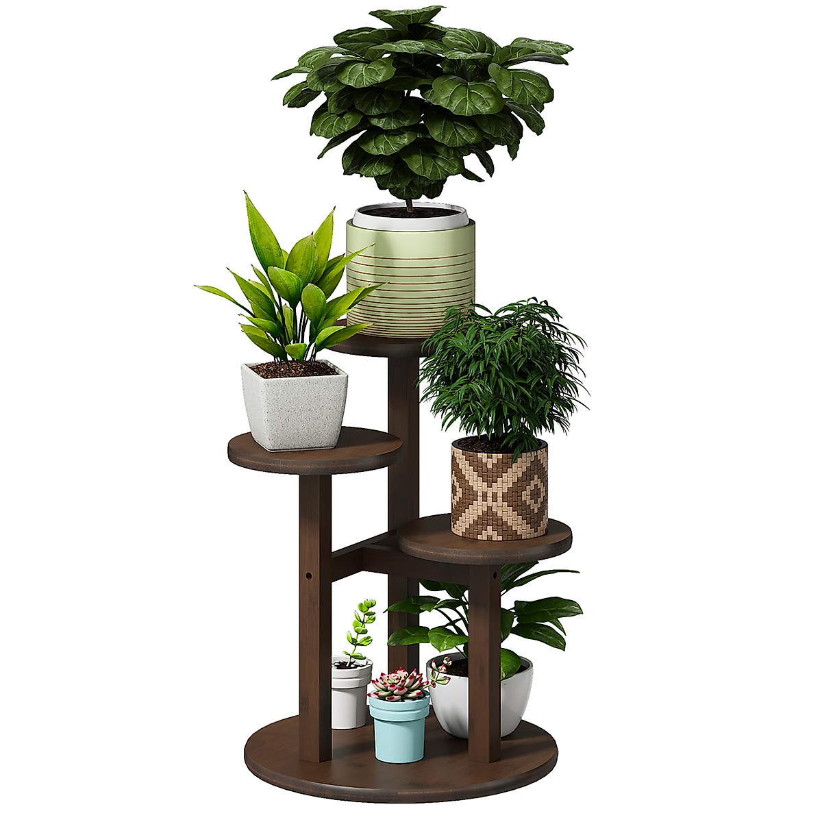 FILWH Plant Stand Small Bamboo Plant Stand Outdoor Indoor Movable Flower Stand With Wheels Plant Shelf Pot Holder Plants Corner Display Rack Multiple Planter For Living Room Balcony Garden Patio (3