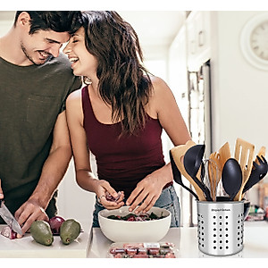 Utopia Kitchen Stainless Steel Cooking Utensil Holder 5 x 5.3 Inches (Silver)