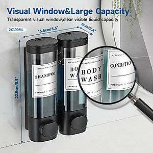 Shampoo and Conditioner Dispenser,Unisense Shower Soap Dispenser 2 Chamber No Drill Wall-Mounted Shampoo Dispenser for Shower Wall Mounted Shower Dispenser for Bathroom Hotel Large Capacity,Black