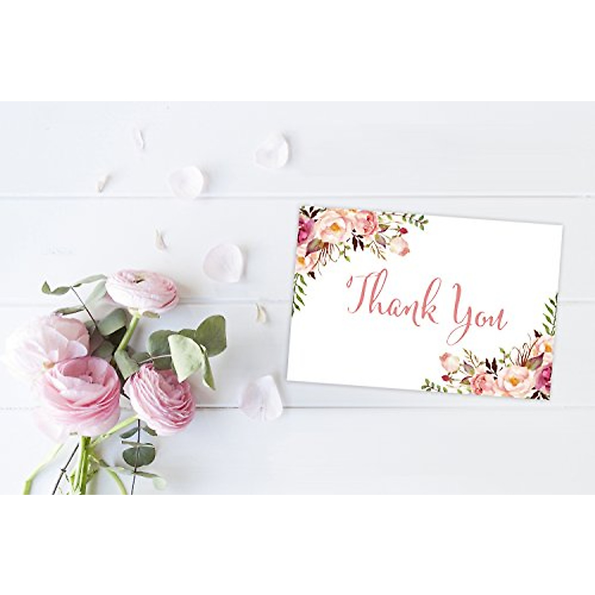 Pink Floral Thank You Cards with Envelopes, 4 x 6 Boho Flower Thank You Notes - Chic Greeting Cards 25 Bulk Pack, Blank Inside, Meet Wedding, Bridal Shower, Girl Baby Shower More Occasion