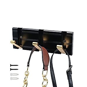 Potaosey Black Gold Wall Coat Rack, Modern Wall Mounted Coat Rack with 3 Hook,Folding Wall Hooks Rack for Bathroom, Bedroom, Entryway,Coat,Hat