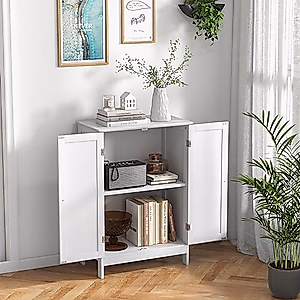 GLACER Bathroom Floor Cabinet, Wooden Freestanding Storage Cabinet with Double Doors, Suitable for Bathroom, Living Room, Bedroom, Entryway, 23.5 x 14 x 34 inches (White)