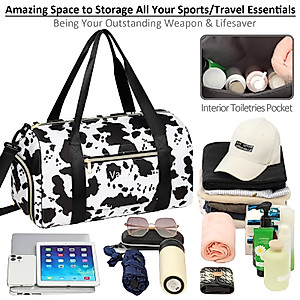 Vankor Gym Bag for Women with Shoe Compartment, Waterproof Sports Duffle Bag, Medium-17.5 Inch, Cow Print