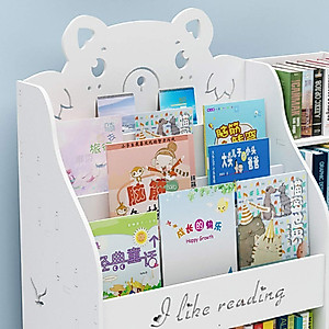 Intexca & Design Childrens Kids Cartoon Engraved Bookshelf MultiLayer Organizer Shelf with Storage Rack Cabinets White