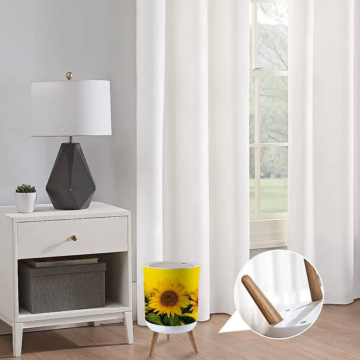 LGCZNWDFHTZ Small Trash Can with Lid for Bathroom Kitchen Office Diaper Yellow Sunflowers Yellow Bedroom Garbage Trash Bin Dog Proof Waste Basket Cute Decorative