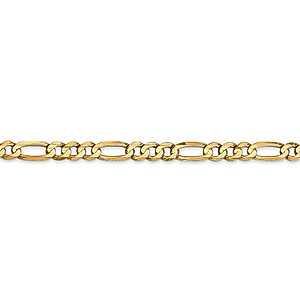 Solid 14k Yellow Gold 4.50mm Concave Open Figaro Chain Bracelet - with Secure Lobster Lock Clasp 7"