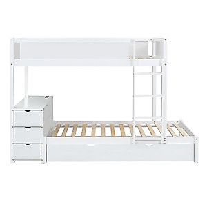 Harper & Bright Designs Twin Over Twin Bunk Bed with Trundle, Desk and Storage Drawers, Wood Bunk Bed Frame for Kids Teens Adults, White