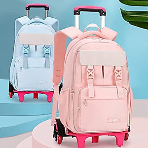 Solid-Color Rolling Backpack for Girls, Trolley Wheel School Bag, Wheeled Bookbag on 2 Wheels