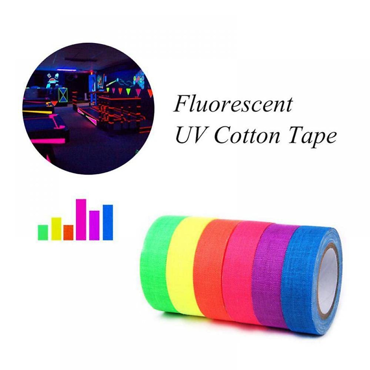 Tonsiv Adhesive Black Light Tape Sets, 6 Colors Neon Gaffer Cloth Tape, Fluorescent UV Blacklight Glow in The Dark Tape for UV Party (0.6 inch x 16.5 feet)