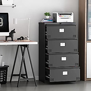 kingwolfox 4 Drawer Lateral File Cabinet with Lock, Locking lateral Filing Cabinet for Office Metal Steel File Drawers Cabinet, Lockable Horizontal File Cabinet for for Legal/Letter A4/F4 Size